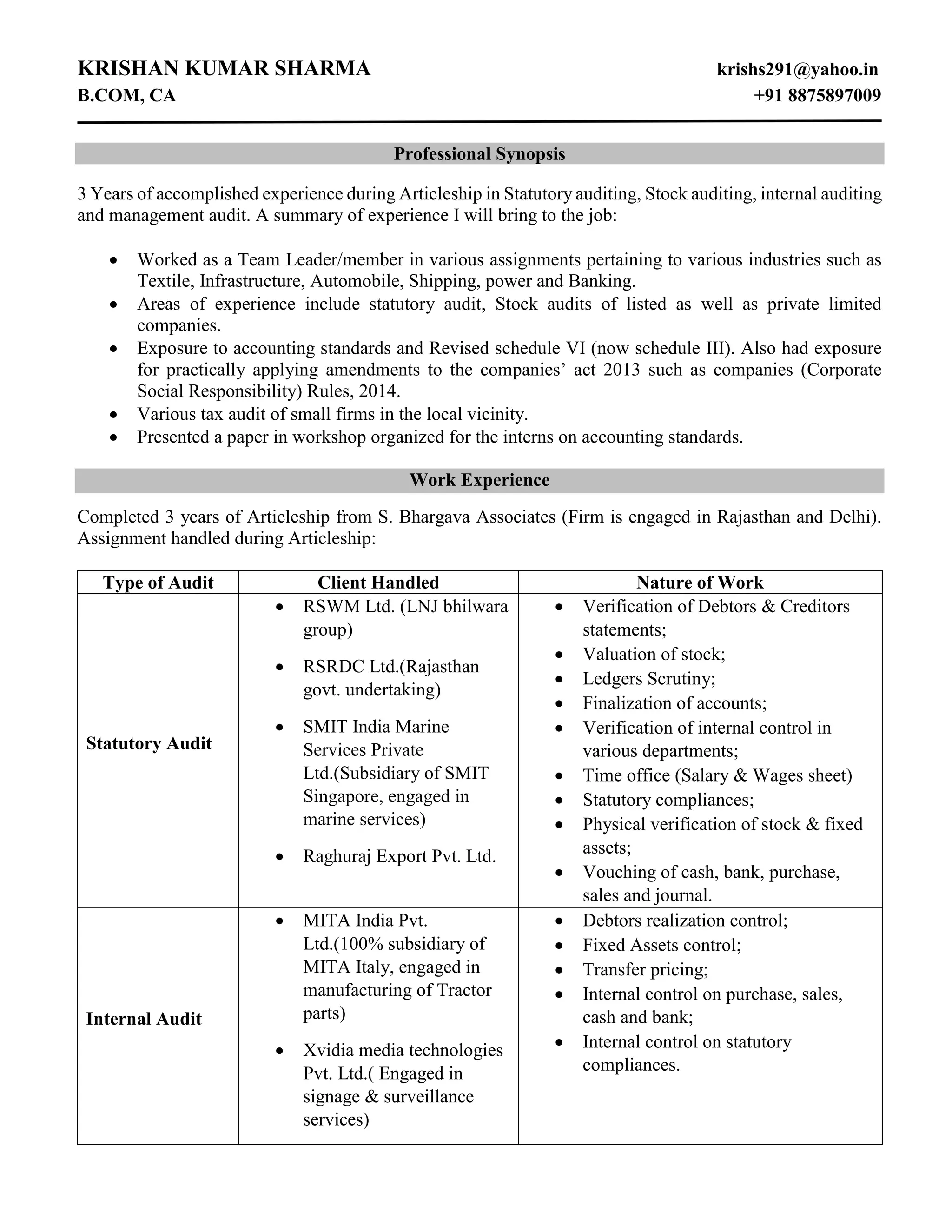 Resume Krishan Kumar Sharma | PDF | Business Accounting & Finance | Business