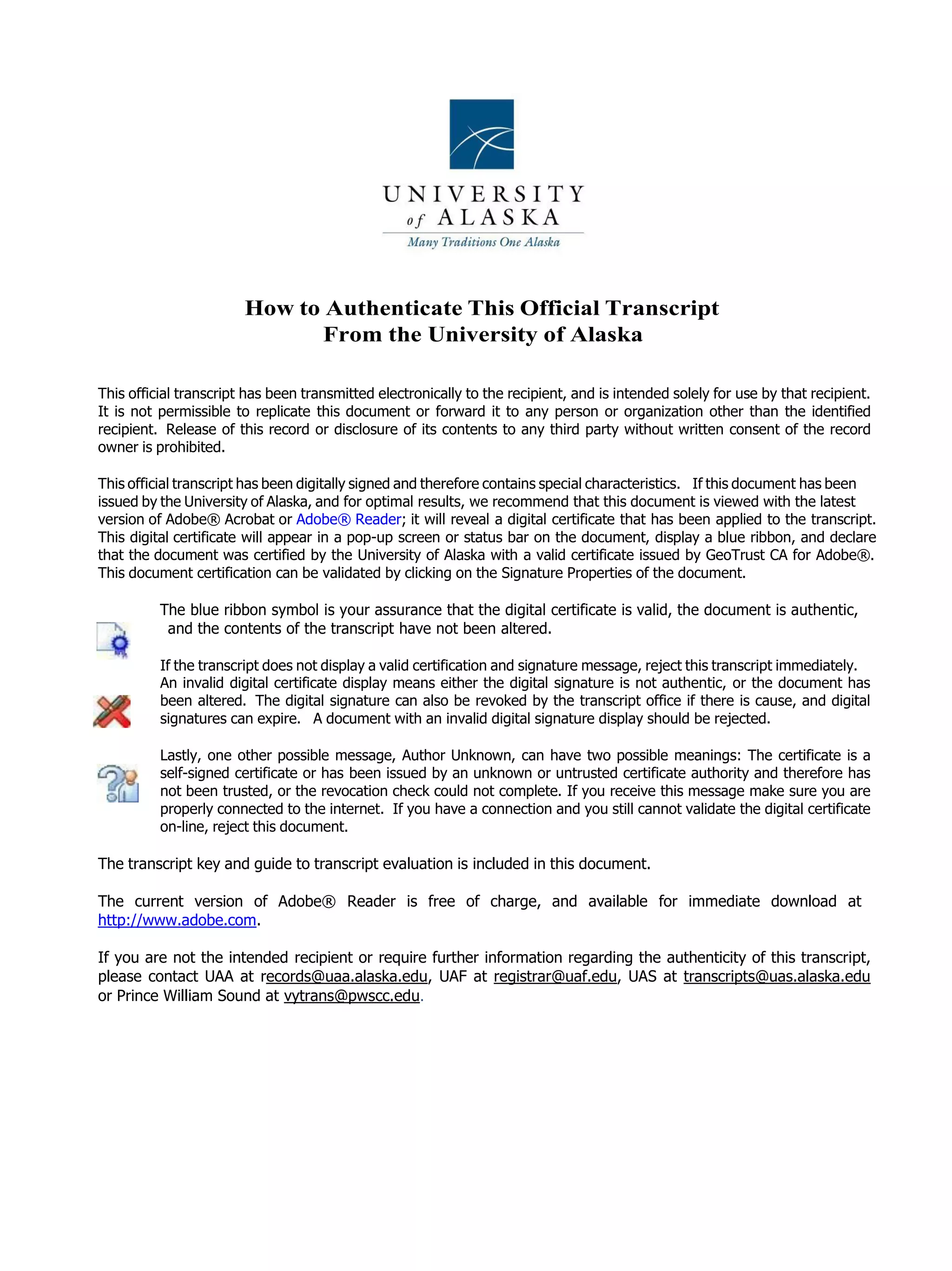 UAF Official Transcripts | PDF