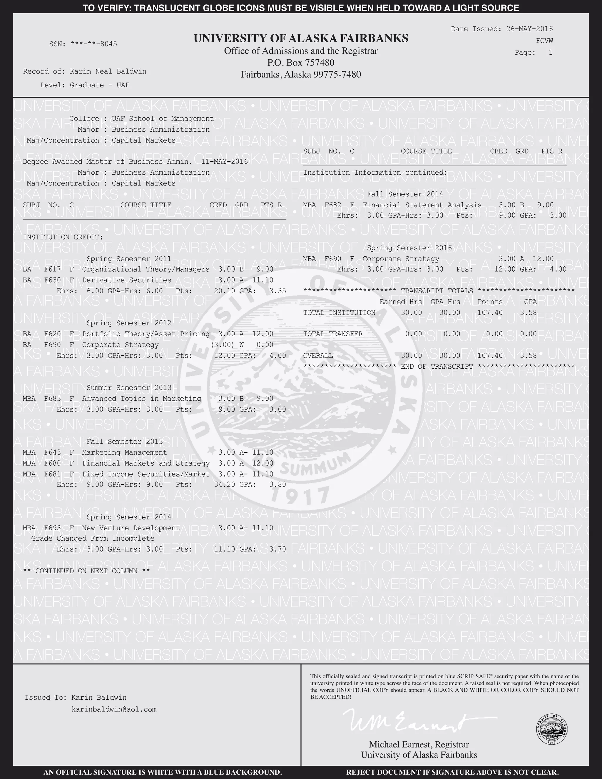 UAF Official Transcripts | PDF