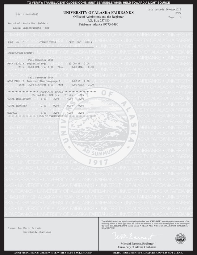 UAF Official Transcripts | PDF