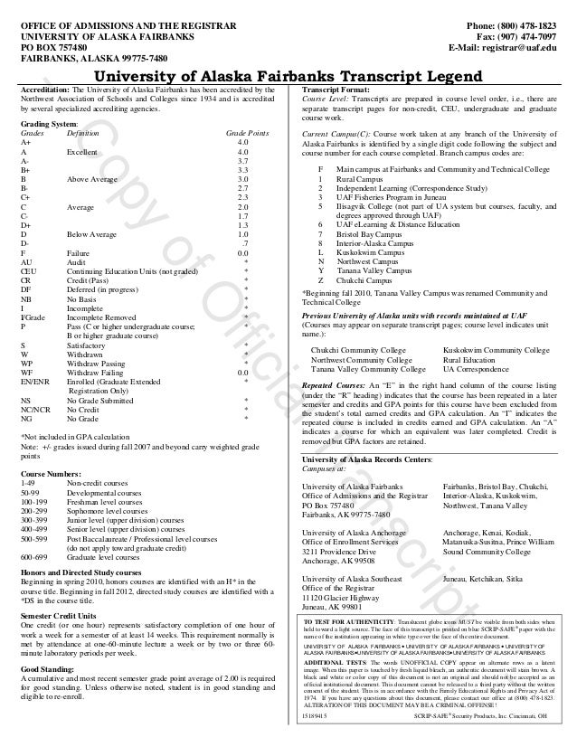 UAF Official Transcripts