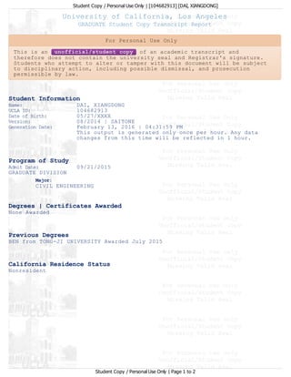 Unofficial Transcript_Xiangdong Dai | PDF