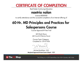 real estate license course completion certificate 2016 | PDF