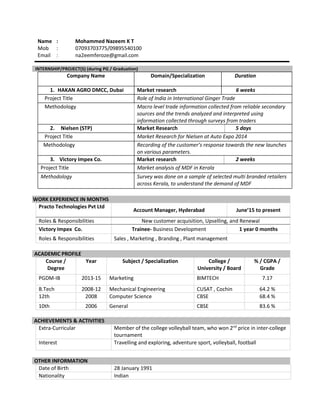 C V-Mohammed Nazeem K T | PDF