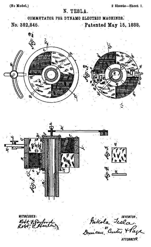 0382845 tesla commutator for dynamo electric machines