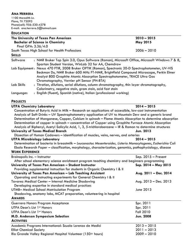 Ana Herrera Resume | PDF | Chemistry | Science