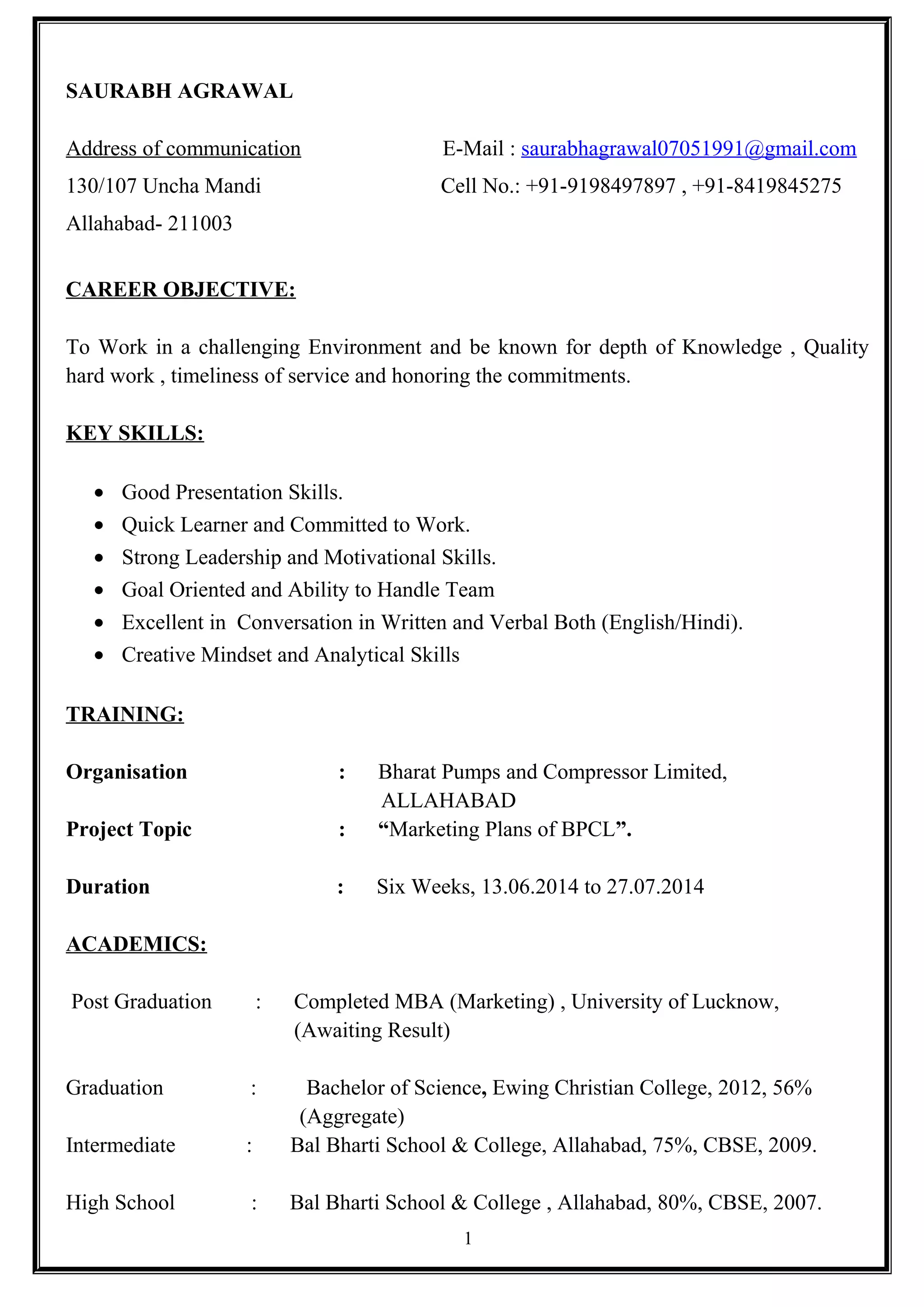 SA resume | DOC | Business Administration | Business
