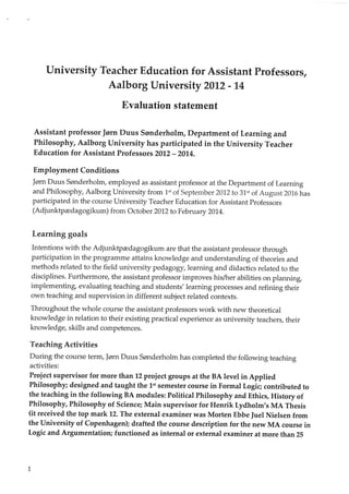 Evaluation statement AAU pedagogical course | PDF