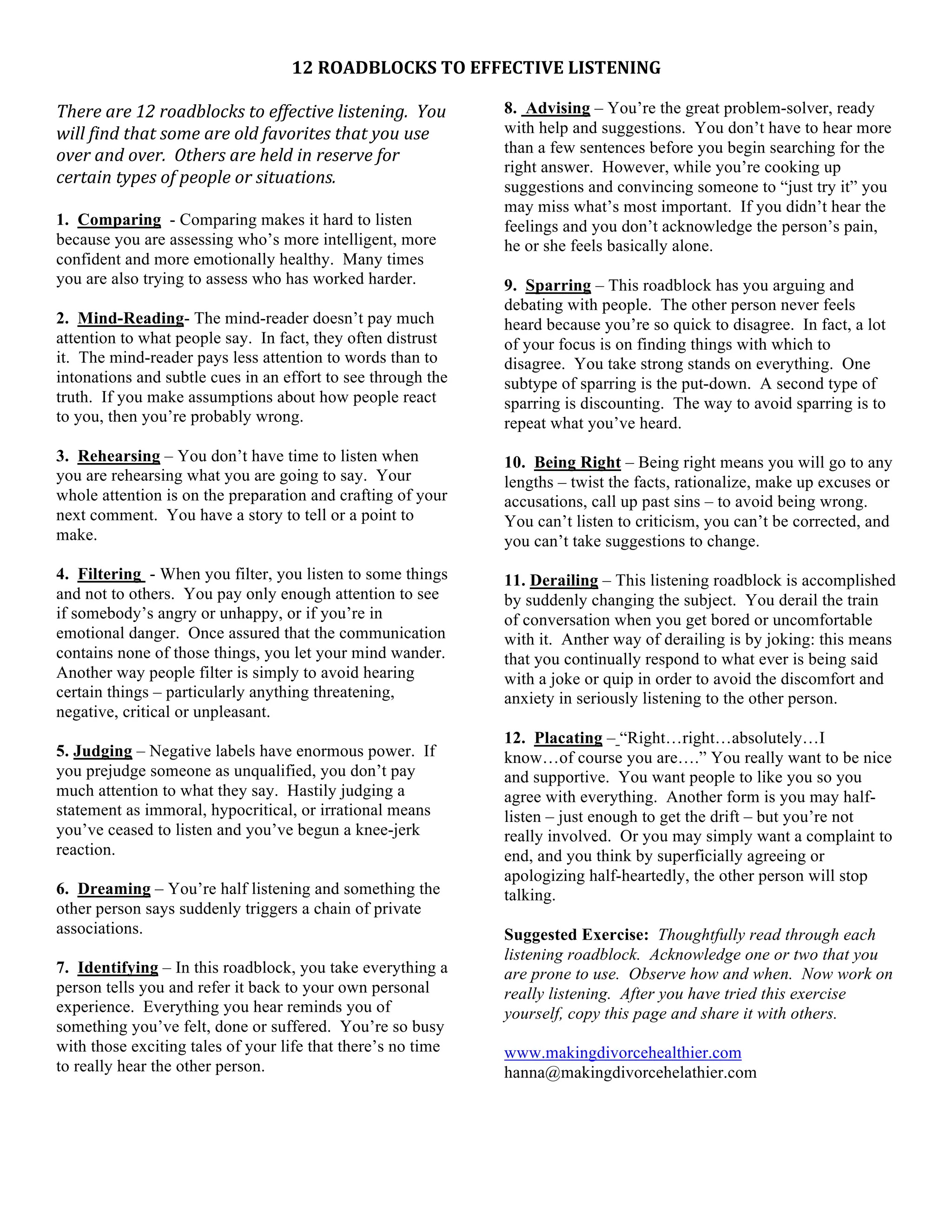 12 ROADBLOCKS TO EFFECTIVE LISTENING | PDF