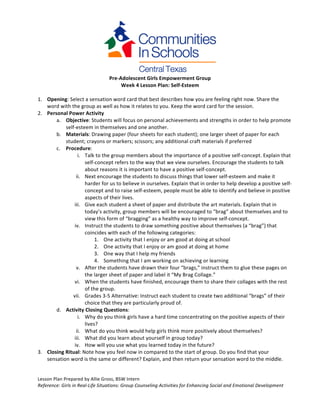 Pre-Adolescent Empowerment Group Lesson 4 | PDF