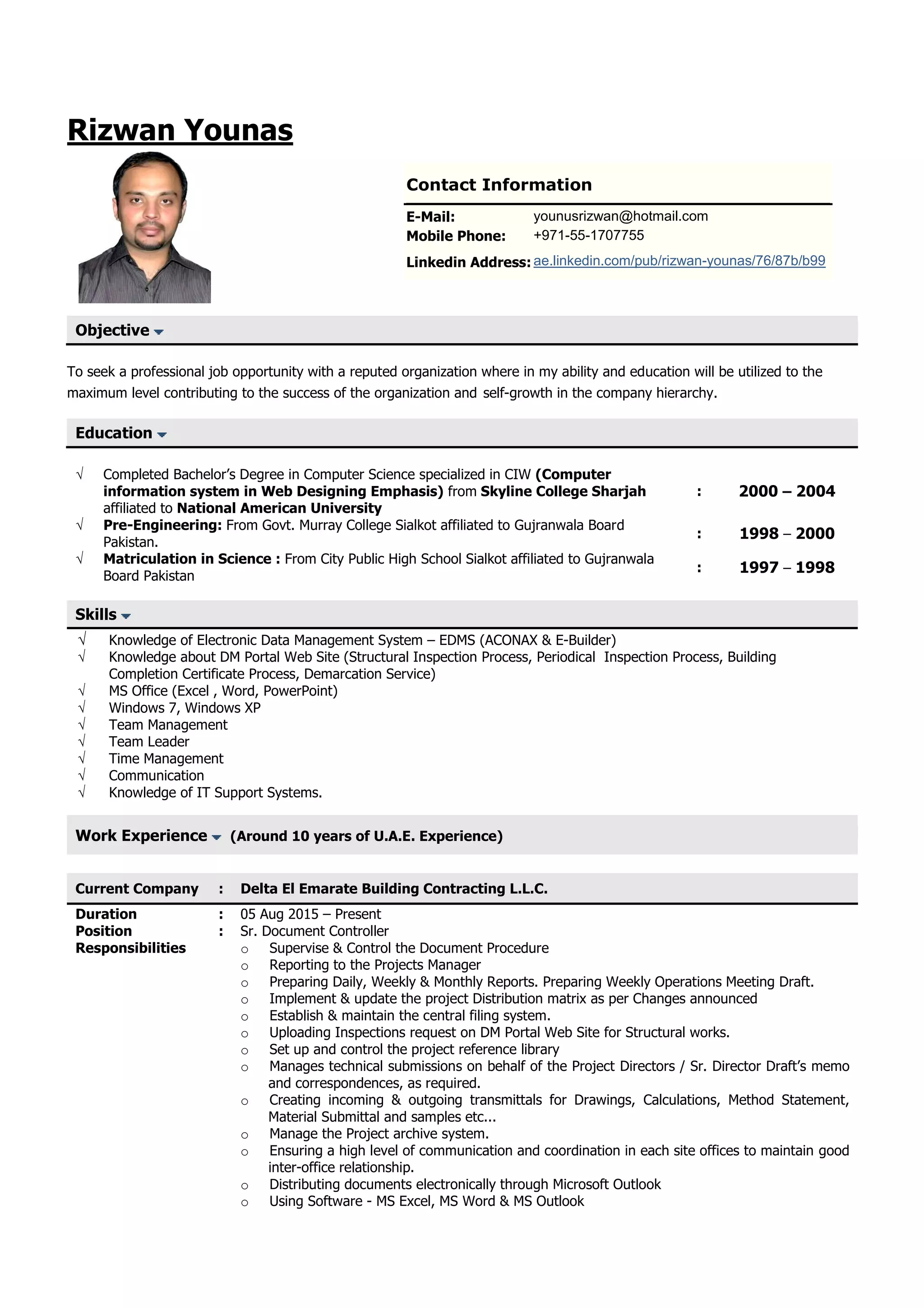 Resume For Document Controller (Updated) | PDF