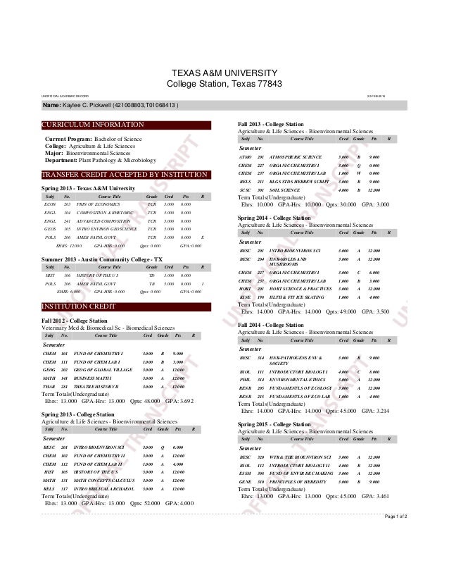 Unofficial Transcript