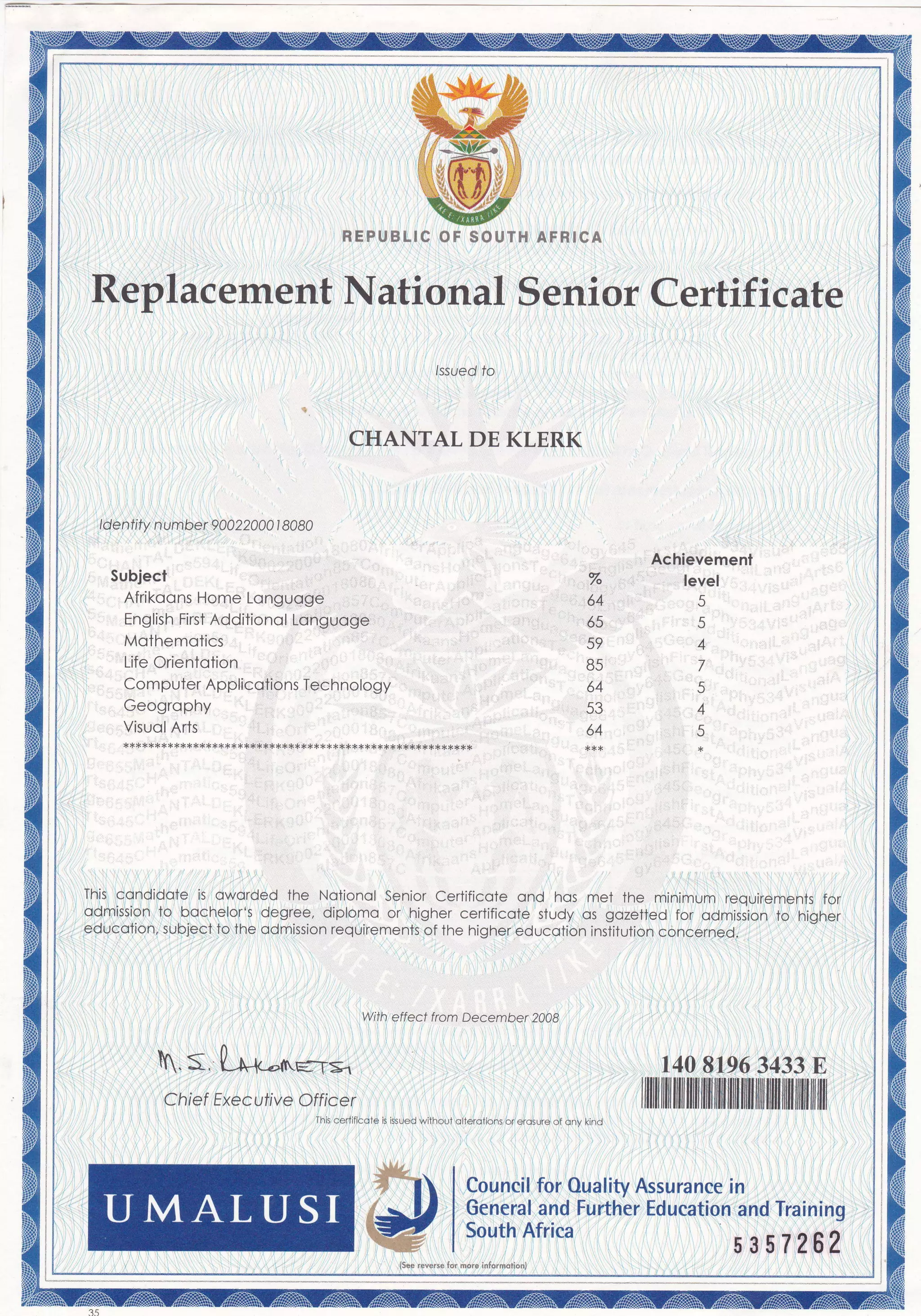 Matric Certificate | PDF
