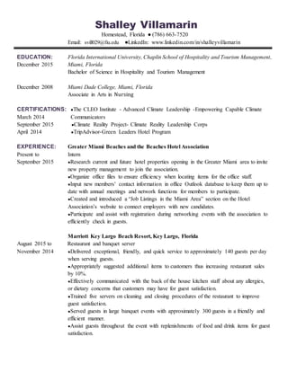 Resume | DOCX | Hotels and Motels | Travel Type