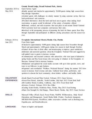Resume | DOCX | Hotels and Motels | Travel Type