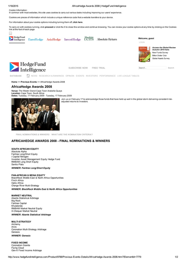 AfricaHedge Awards 2008 Nomination _ HedgeFund Intelligence | PDF