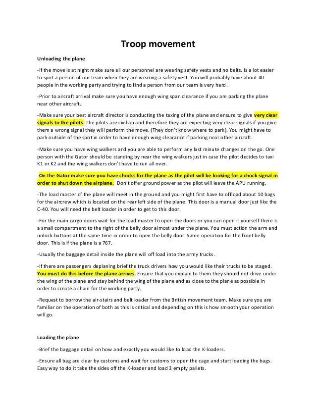 Troop movement SOP