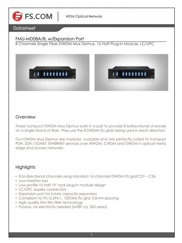 8 Channels Single Fiber DWDM Mux Demux,LC/UPC | PDF