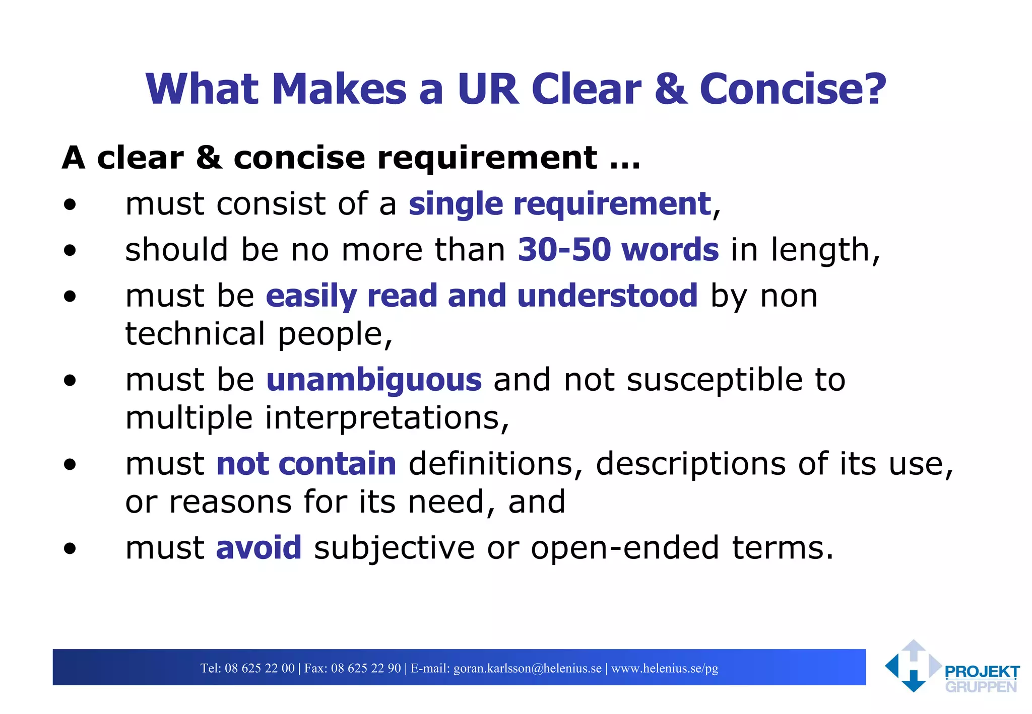 8 Characteristics of good user requirements | PPS