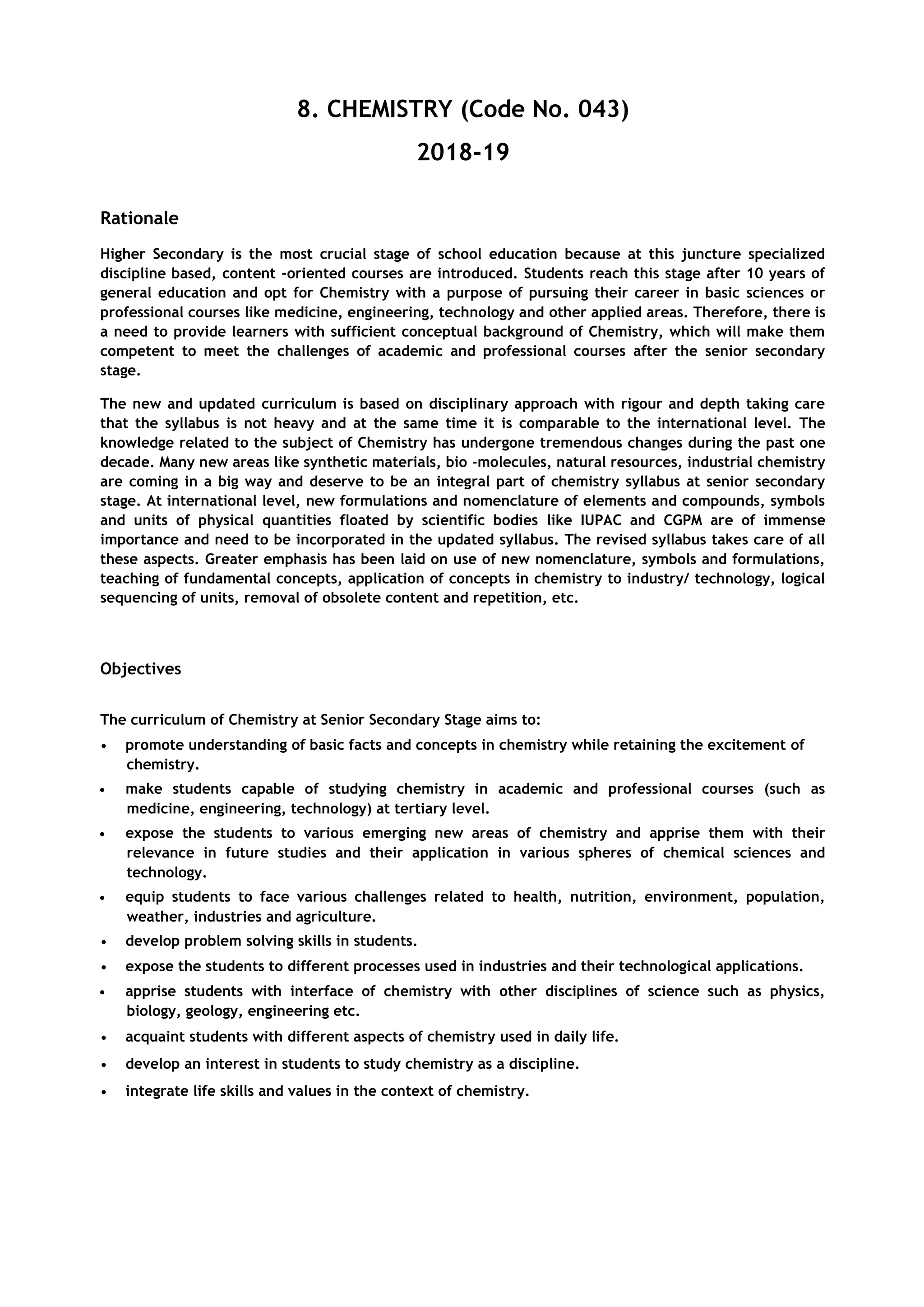 chemistry syllabus 2018-19 | PDF