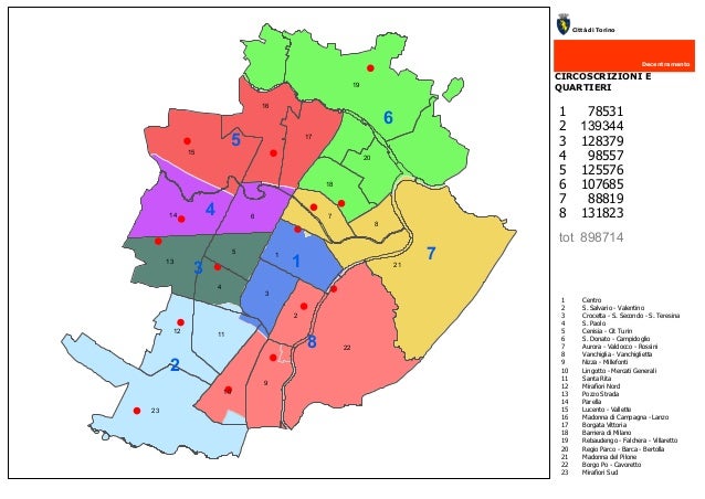 Suddivisione della Città di Torino in 8 circoscrizioni