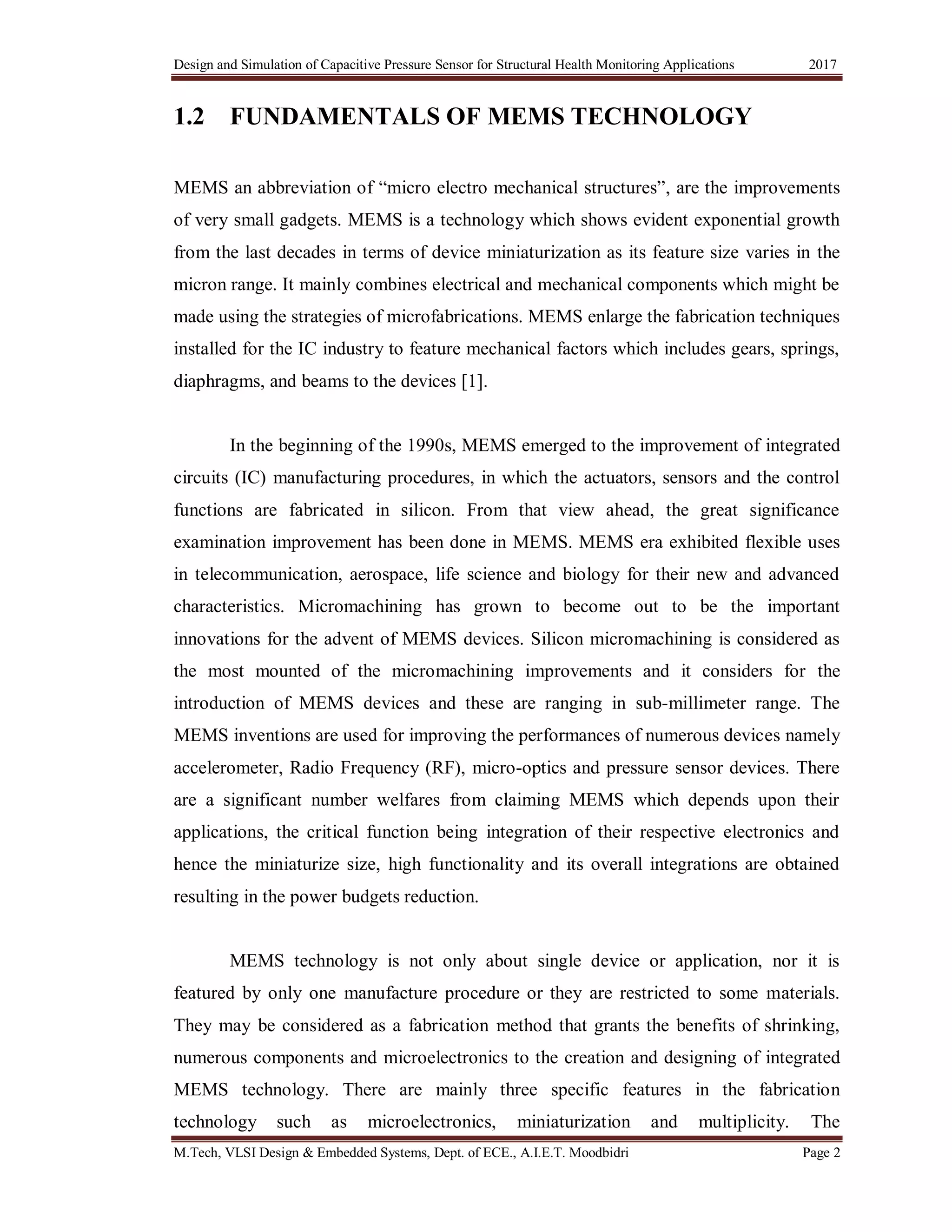 complete m.tech project report_2017 (Based on MEMS Technology) | PDF