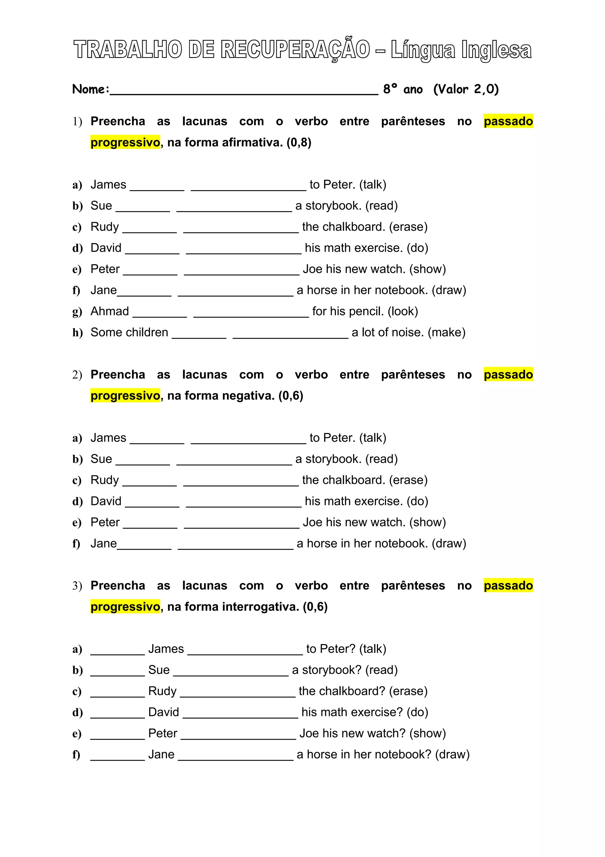 8 cópias trab. inglês 8º ano | DOC