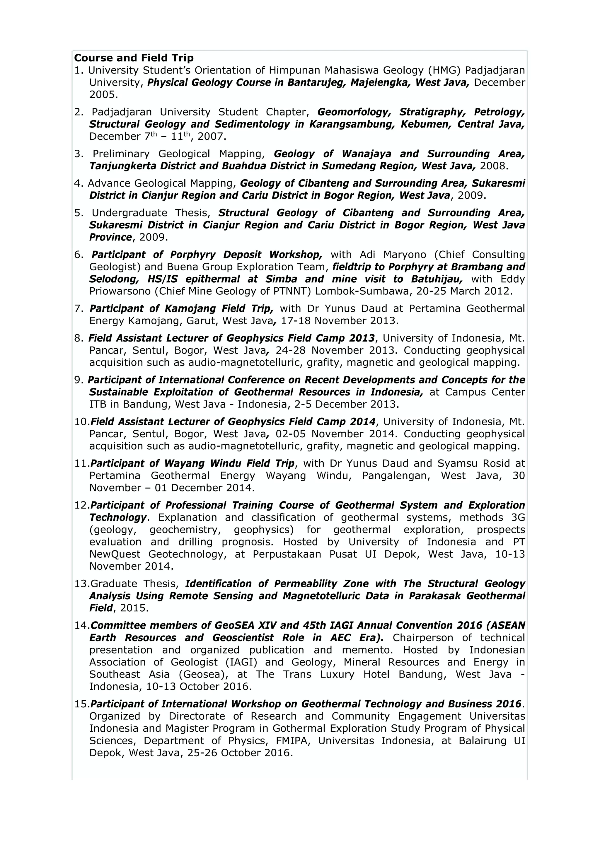Curriculum Vitae Haris - November 2016 & certificates (Geothermal) | PDF