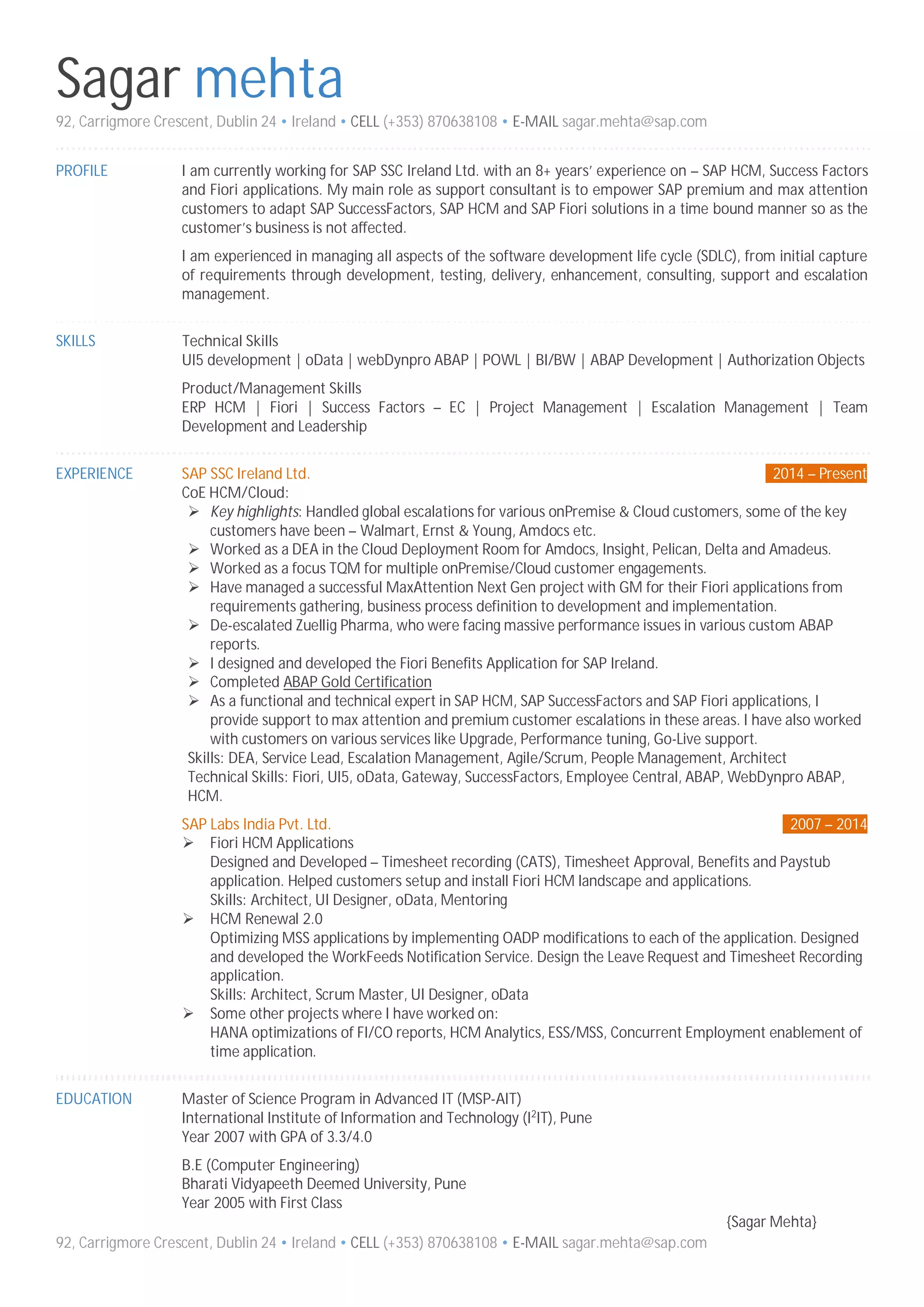 CV - Sagar Mehta | PDF