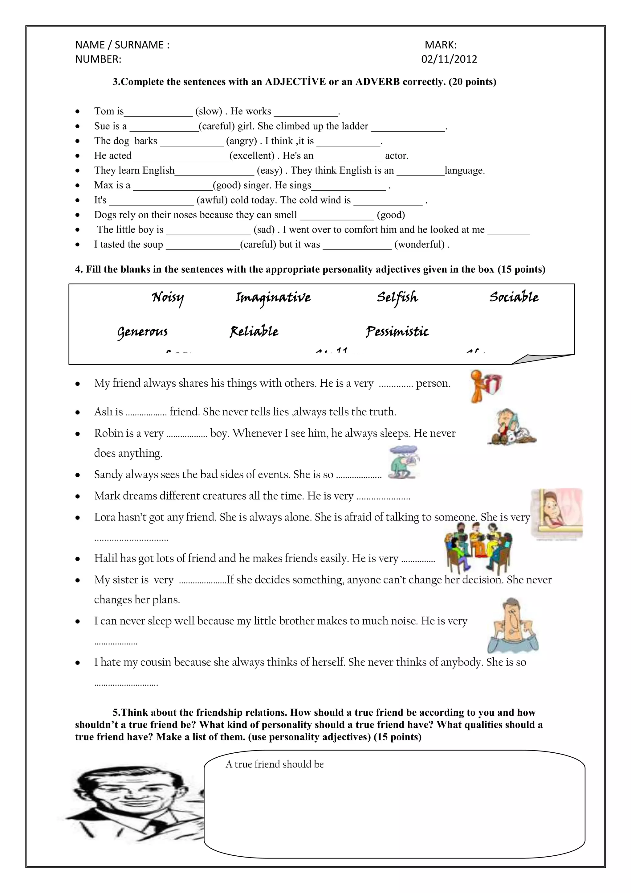 8th Grade 1st Term 1st English Exam | DOCX