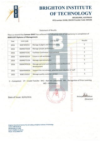 Diploma of Mgmt Certificate and Academic Transcript.PDF | Vocational Training | Careers