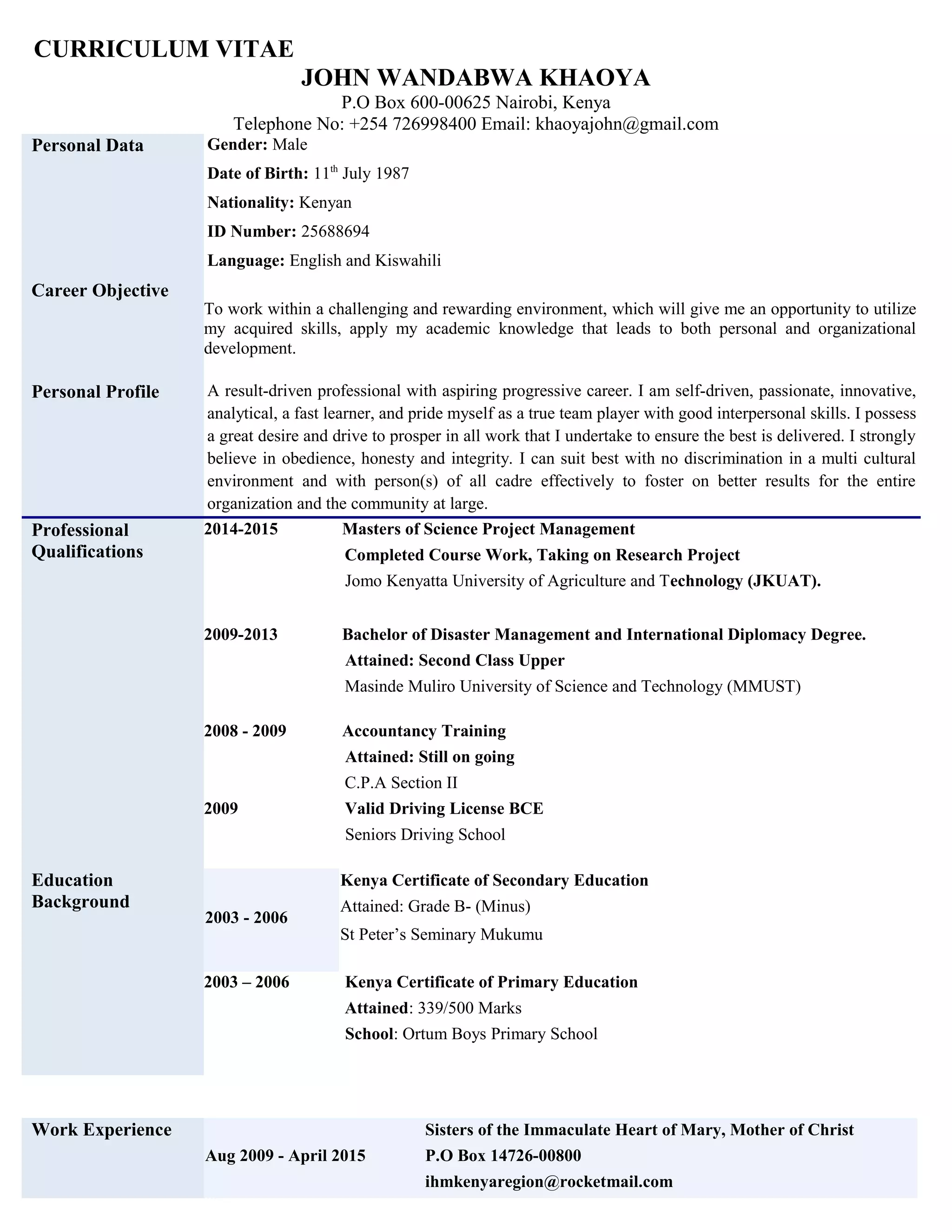 WANDABWA CV | PDF