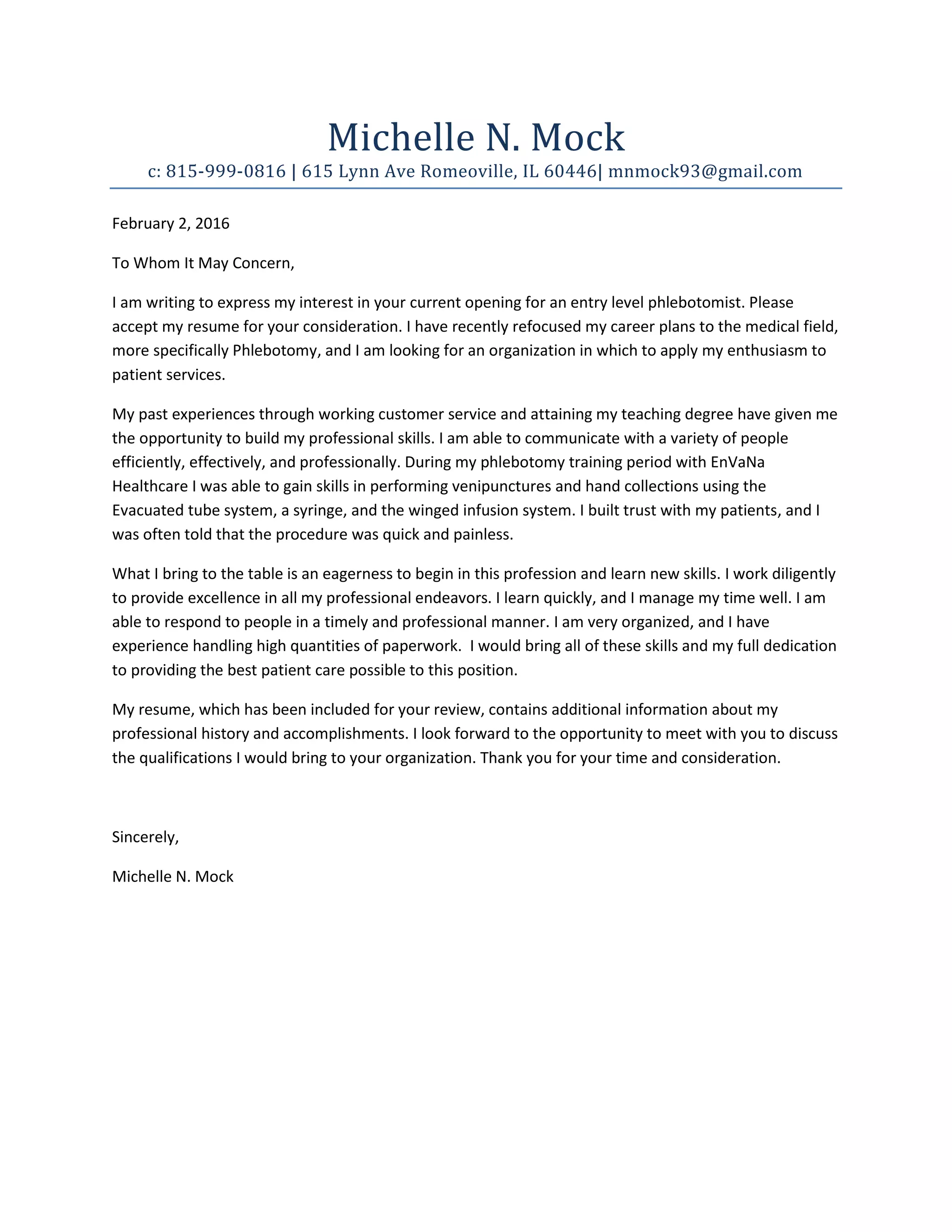 Phlebotomy cover letter | PDF