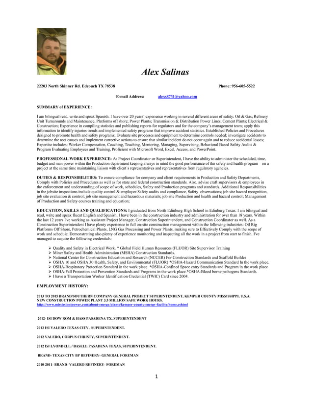 Alex Salinas Updated Resume | PDF | Construction Industry | Industries