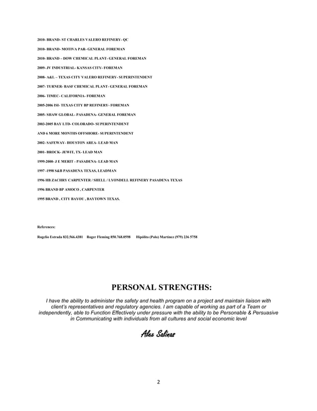 Alex Salinas Updated Resume | PDF | Construction Industry | Industries