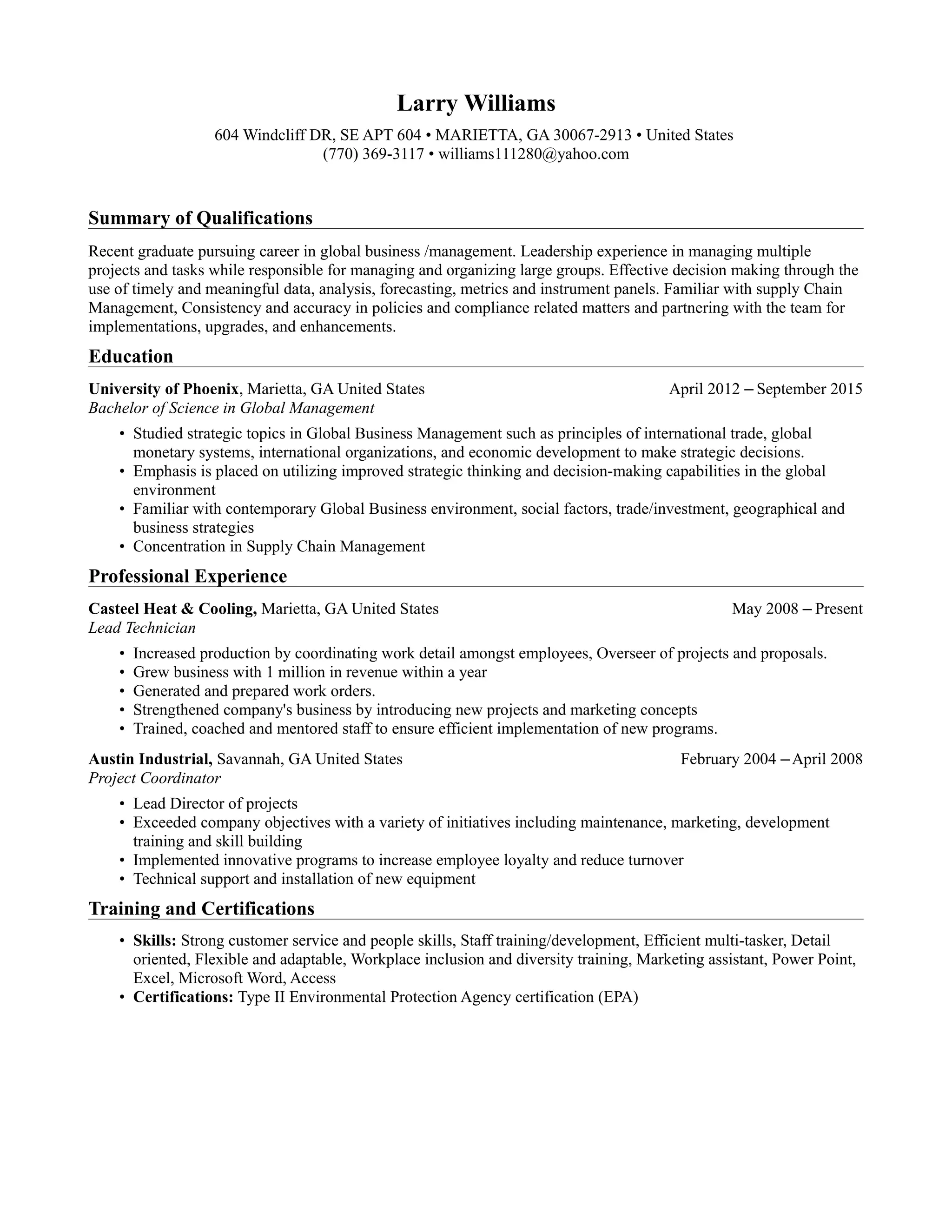 My perfect resume | RTF | Business Administration | Business