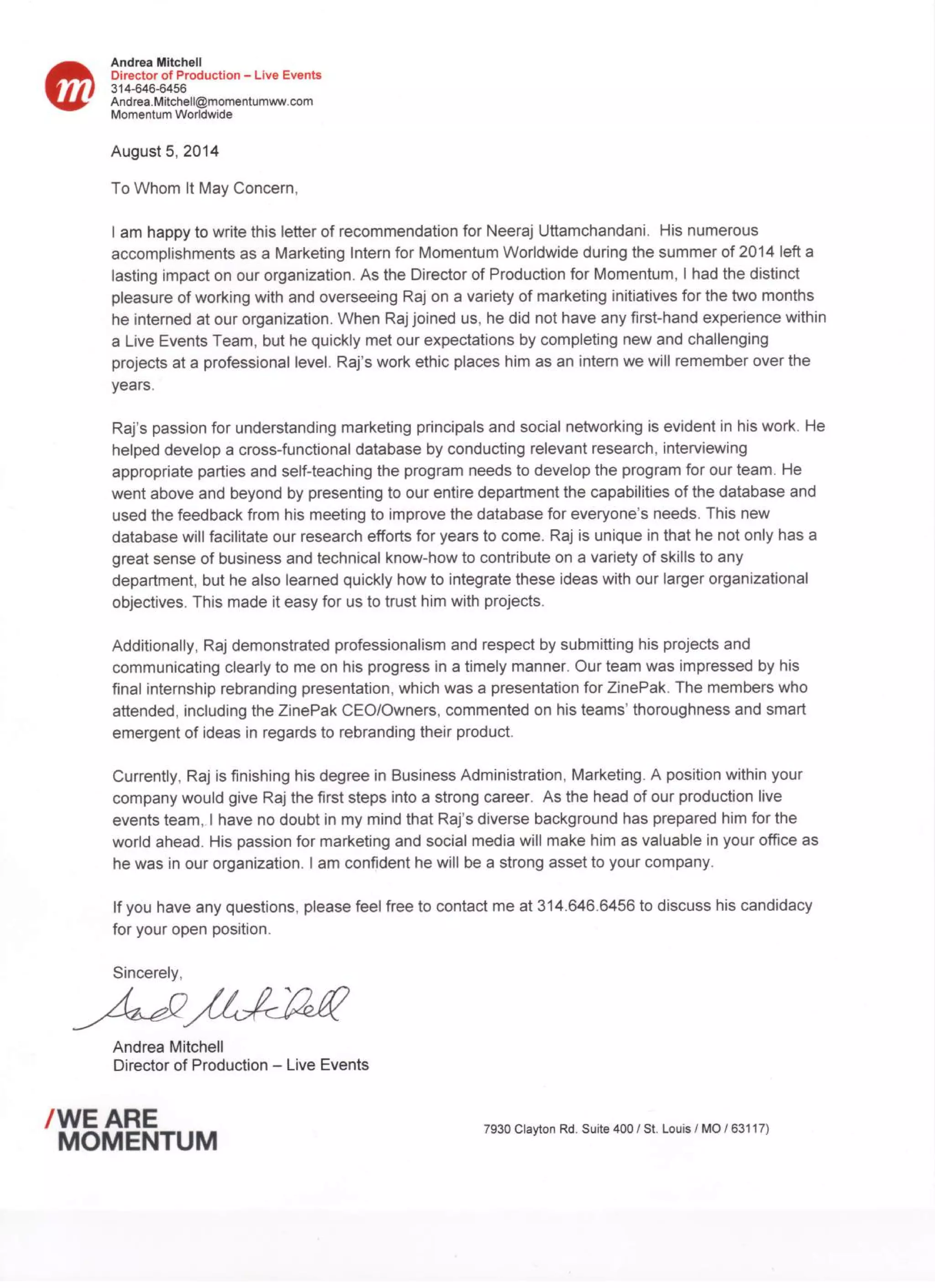 Momentum Letter of Recomendation | PDF