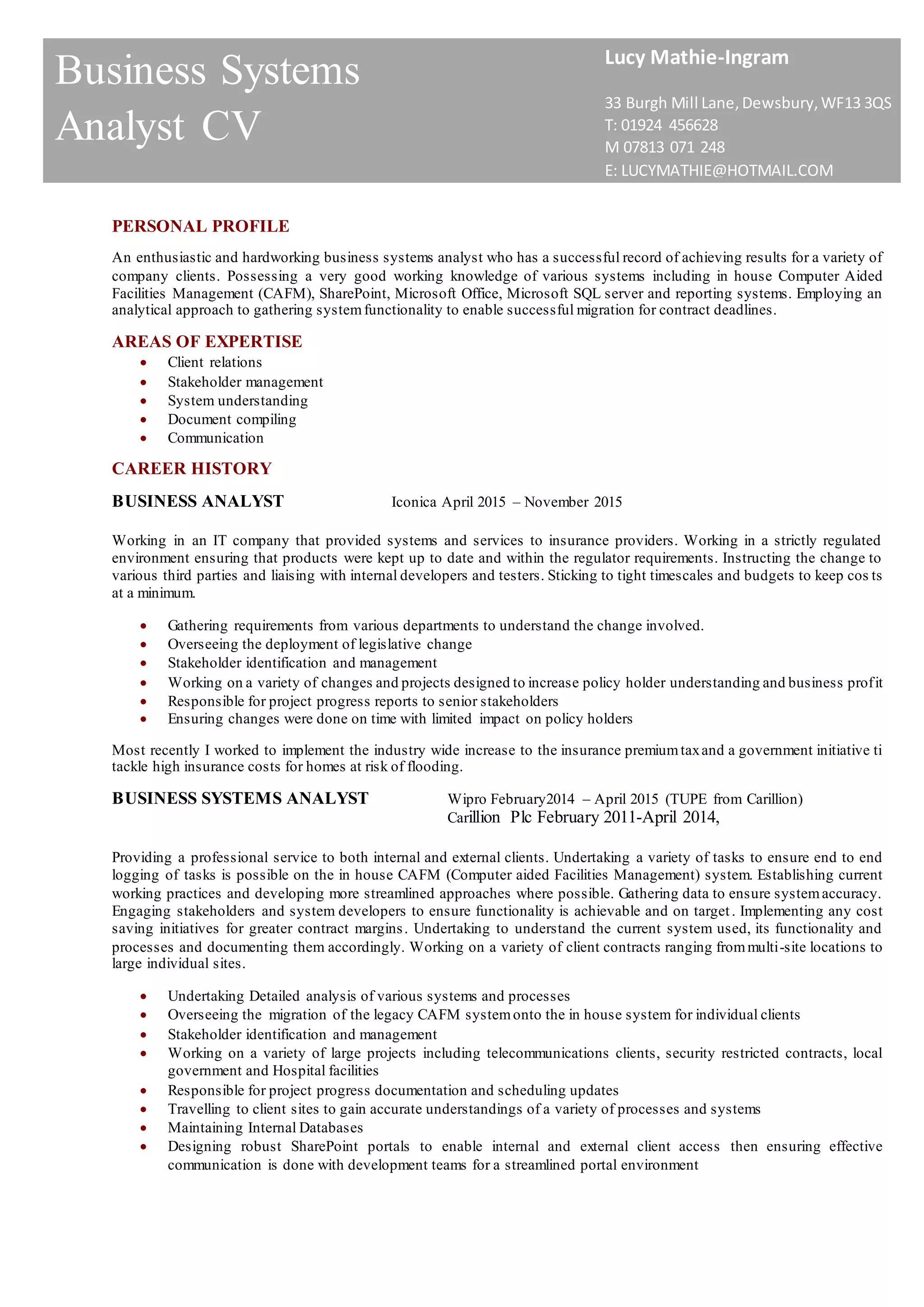 Lucy Mathie-Ingram CV | DOCX | Business Administration | Business