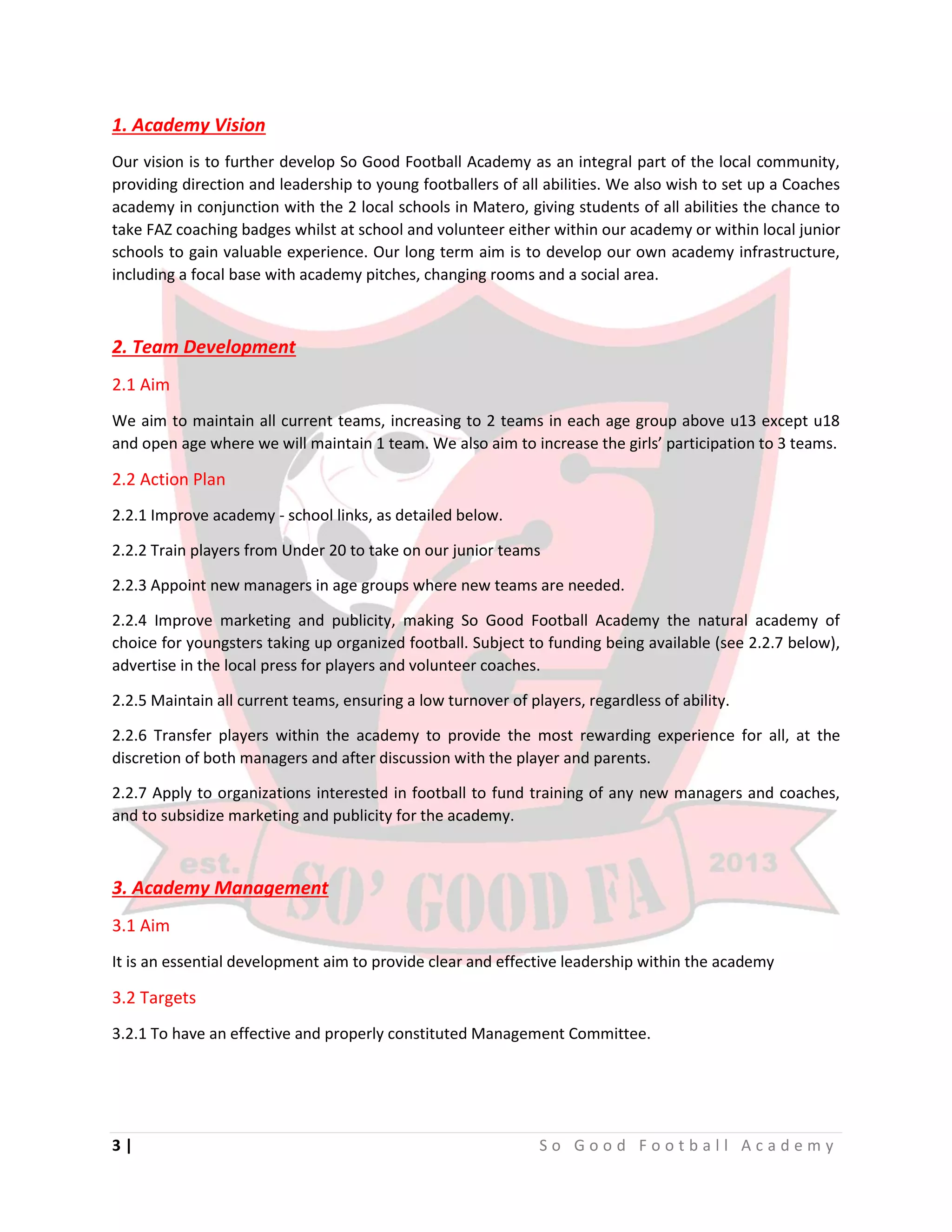 So Good Football Academy 5 year plan | PDF