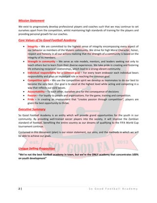 So Good Football Academy 5 year plan | PDF