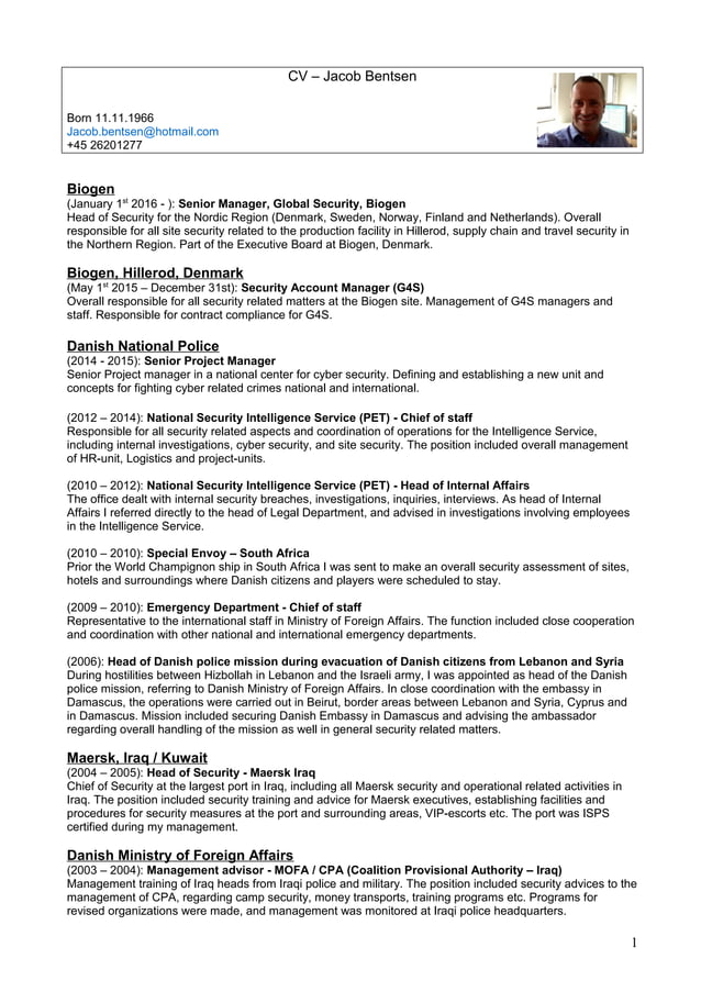 CV - Jacob Bentsen January 2017 | PDF