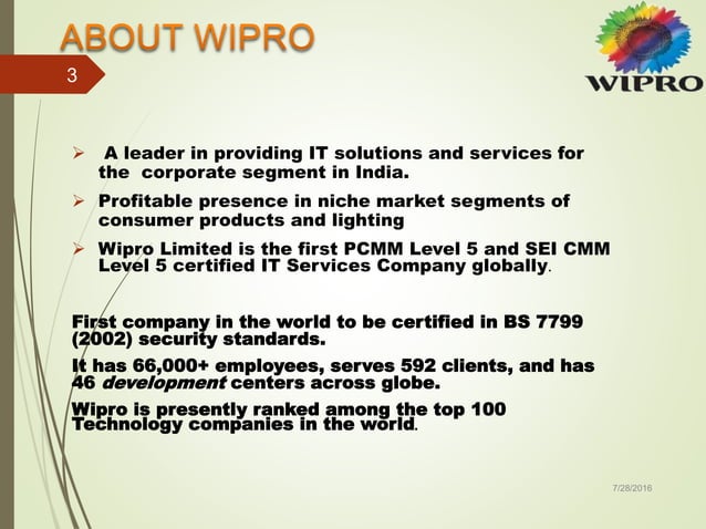 Summer training at WIPRO | PPT