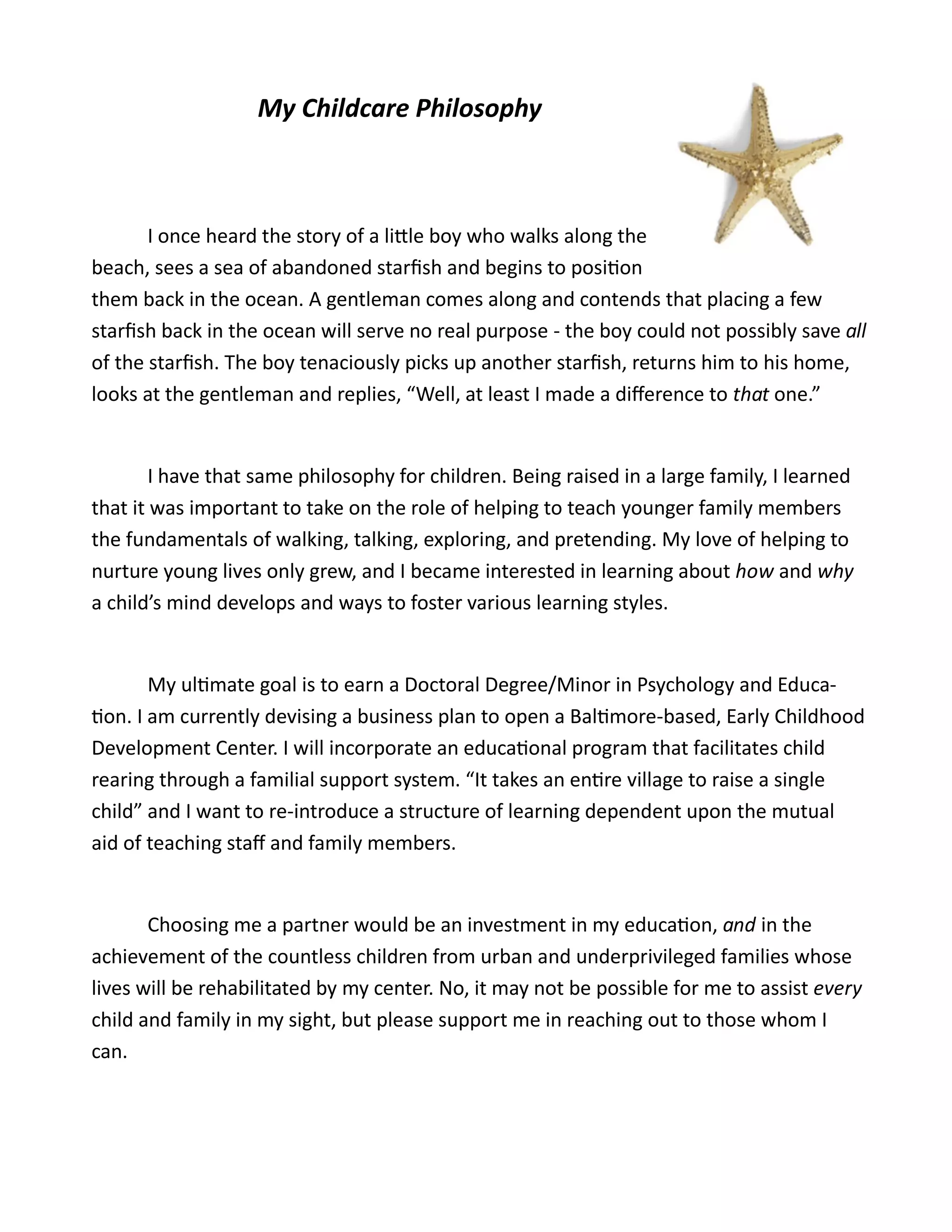 Child Care Philosophy | PDF