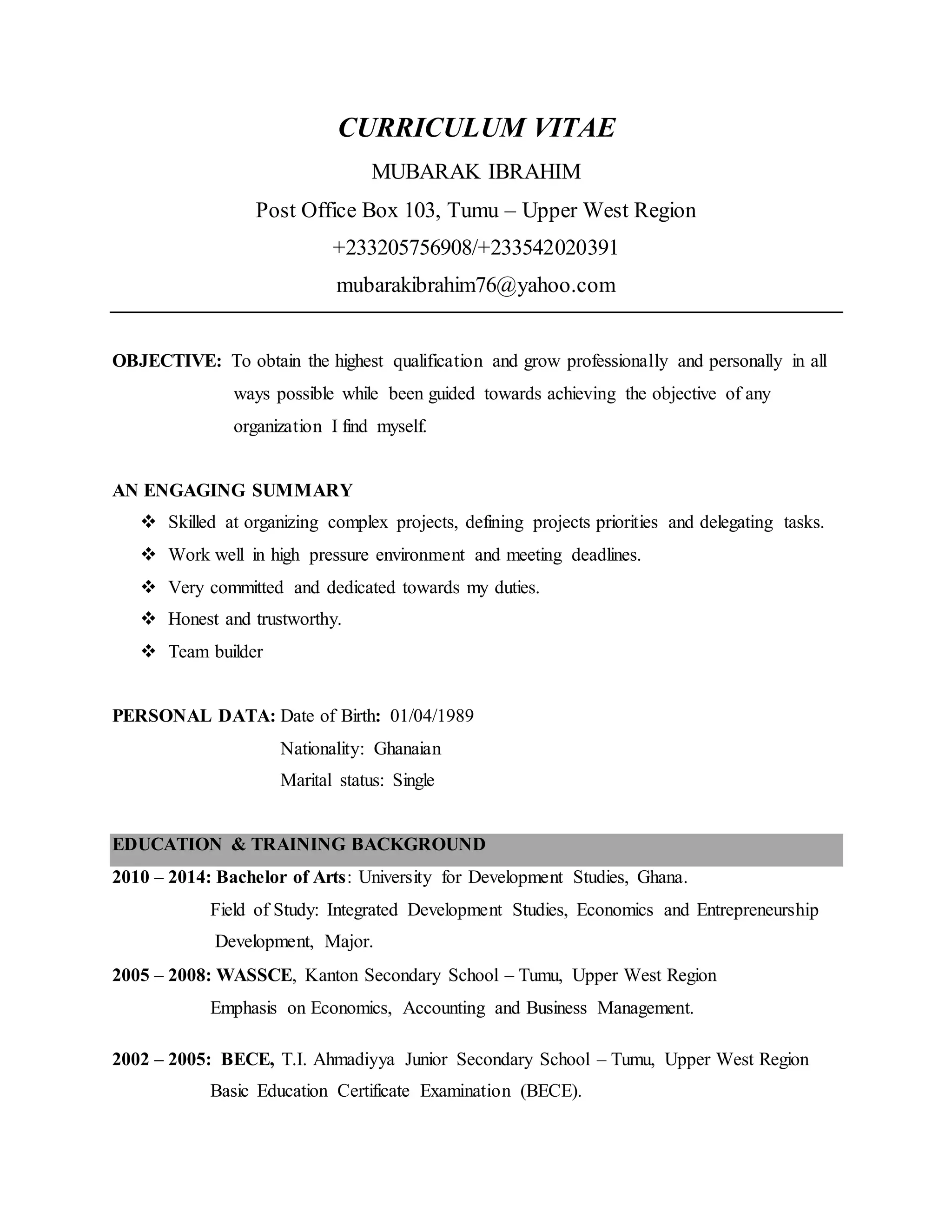MUBARAK_IBRAHIM_CV[1] | DOCX
