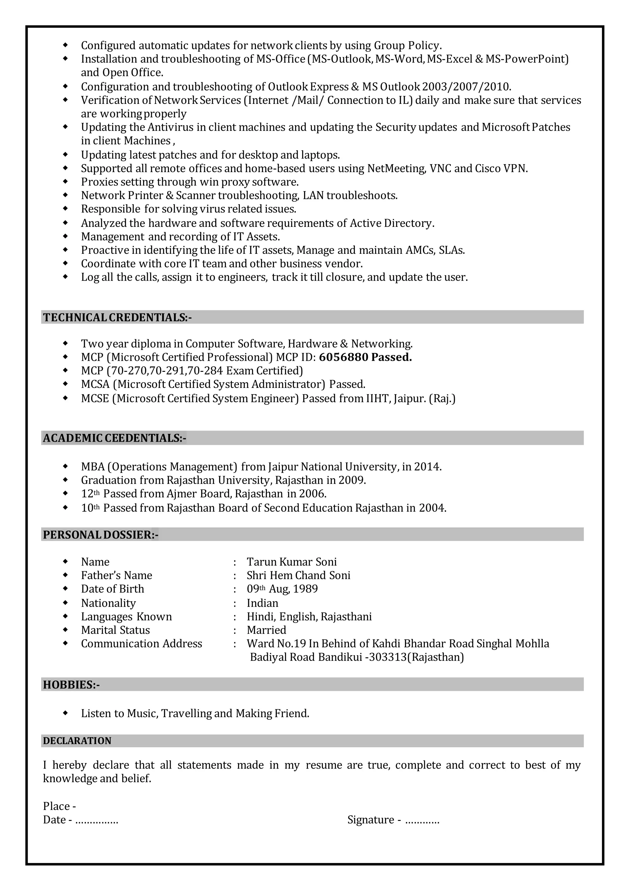 Tarun Soni Resume | PDF