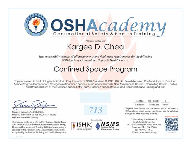 OSHA Certificate 6 | PDF