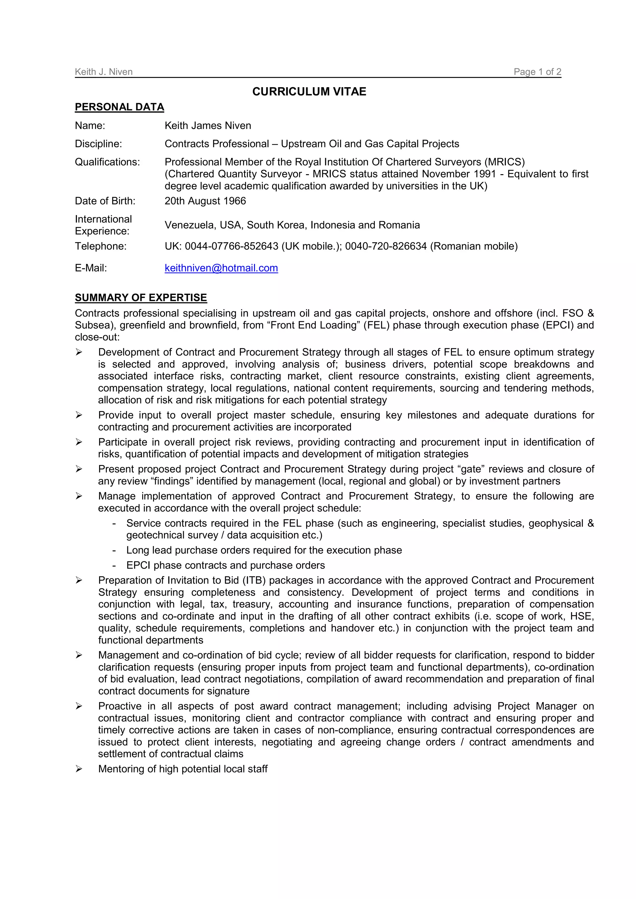 K_Niven_CV_June 2015_Rev | PDF