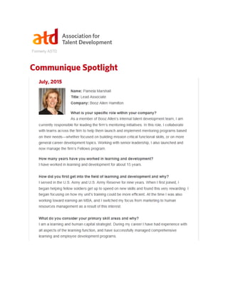 Pam Marshall ATD Forum Profile July 2015 | PDF