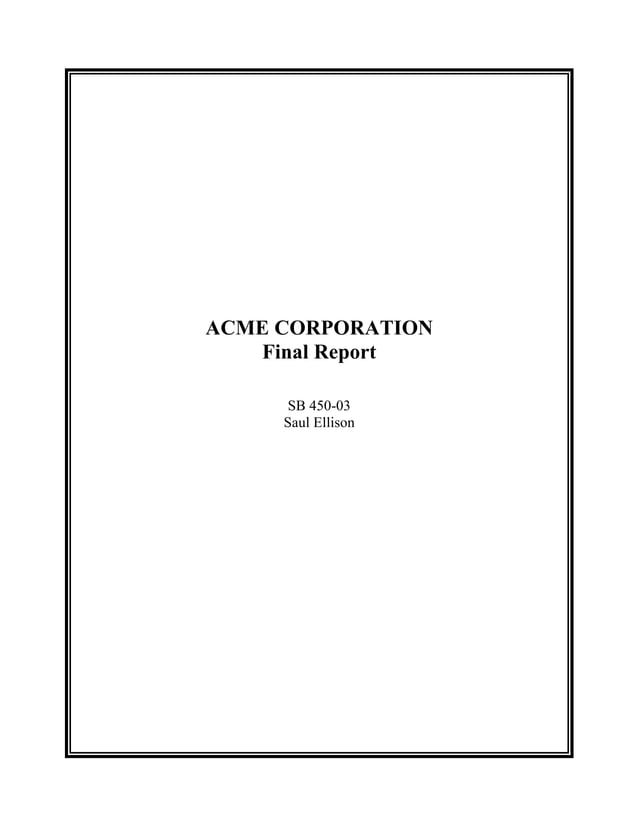 ACME Corporation Final Report | PDF | Large Business | Business