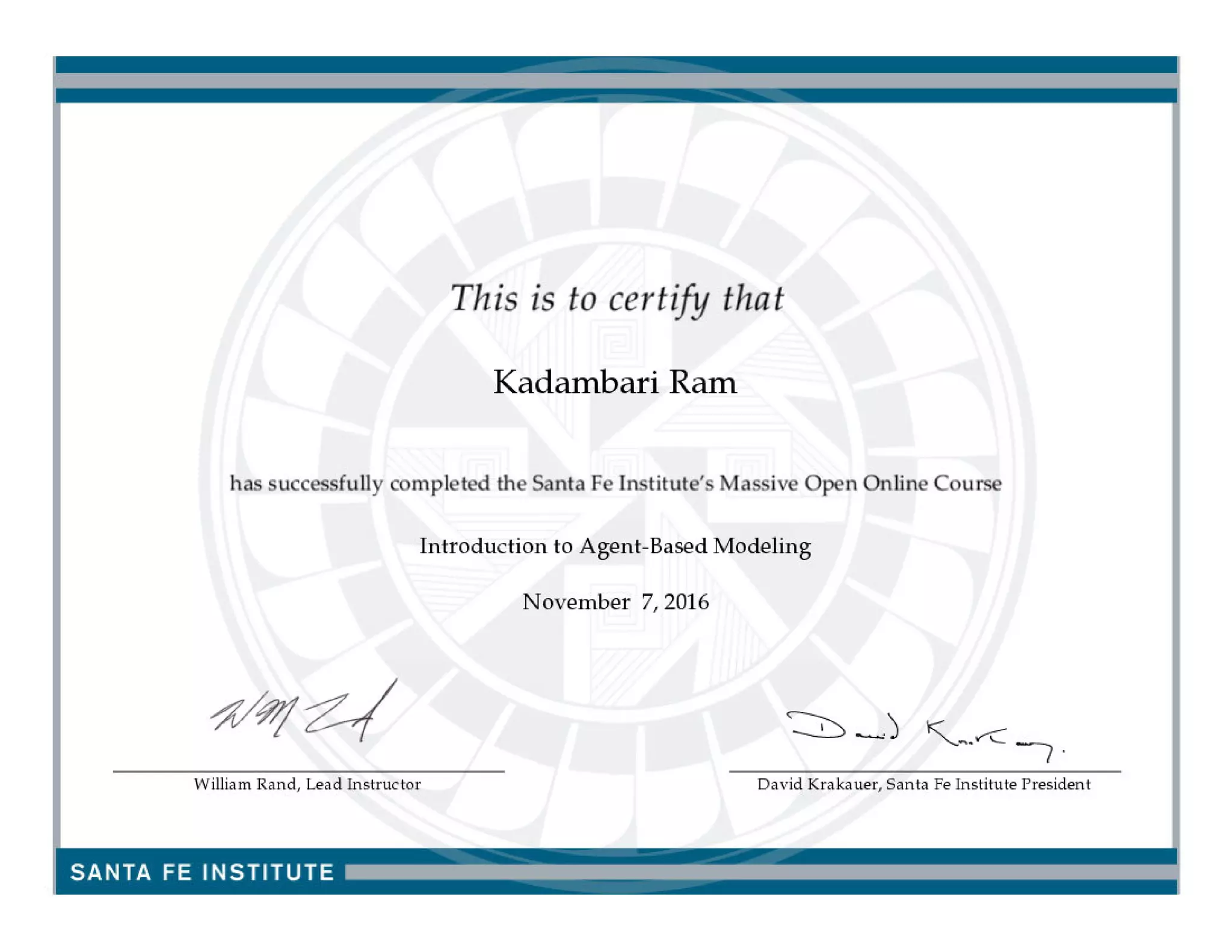 CERTIFICATE OF COMPLETION - SFI AGENT-BASED MODELING KR | PPT